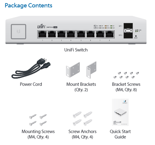 Ubiquiti UniFi Switch, 8 ports, 150W, PoE 802.3af/at, passive PoE 24V